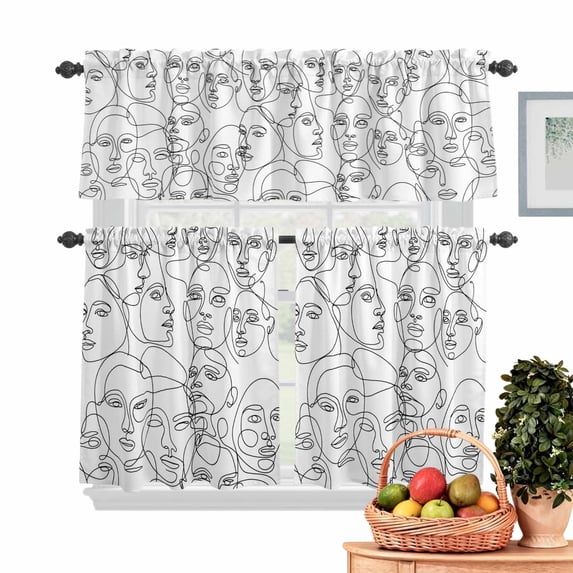 Abstract Theme Kitchen Curtains Valances 3 Piece Set, Blue Modern ...