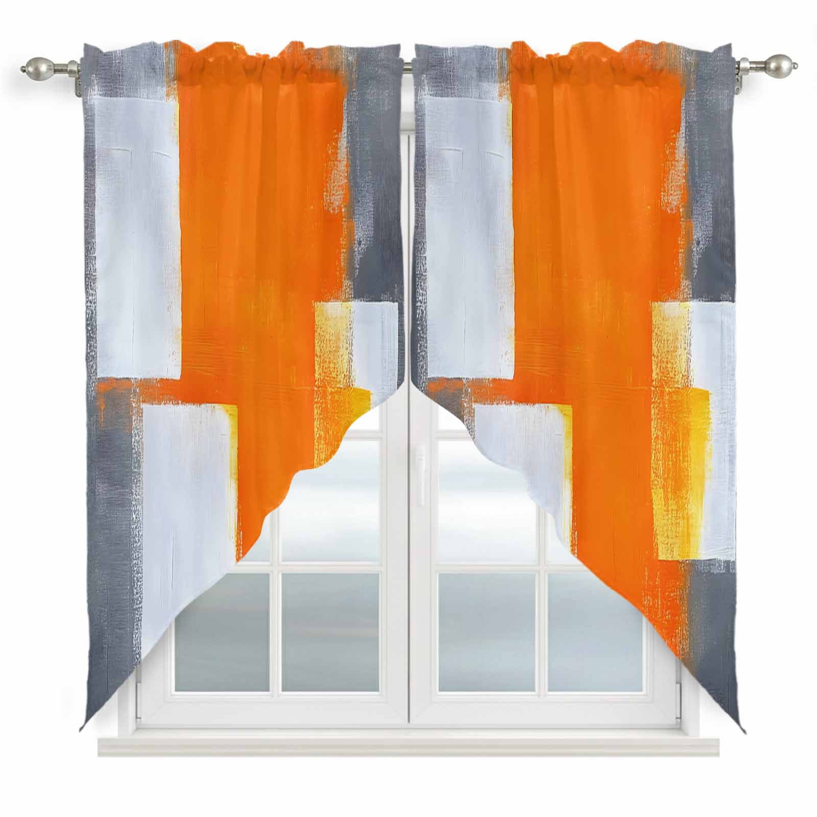 Abstract Theme Swag Curtain Valance for Window 2 Panels Orange Gray ...