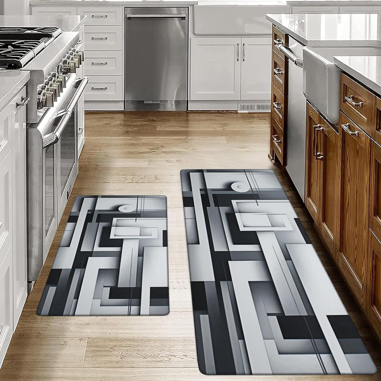 Abstract Thin Kitchen Rug Set 2 Piece Kitchen Runner Rug Kitchen Floor ...