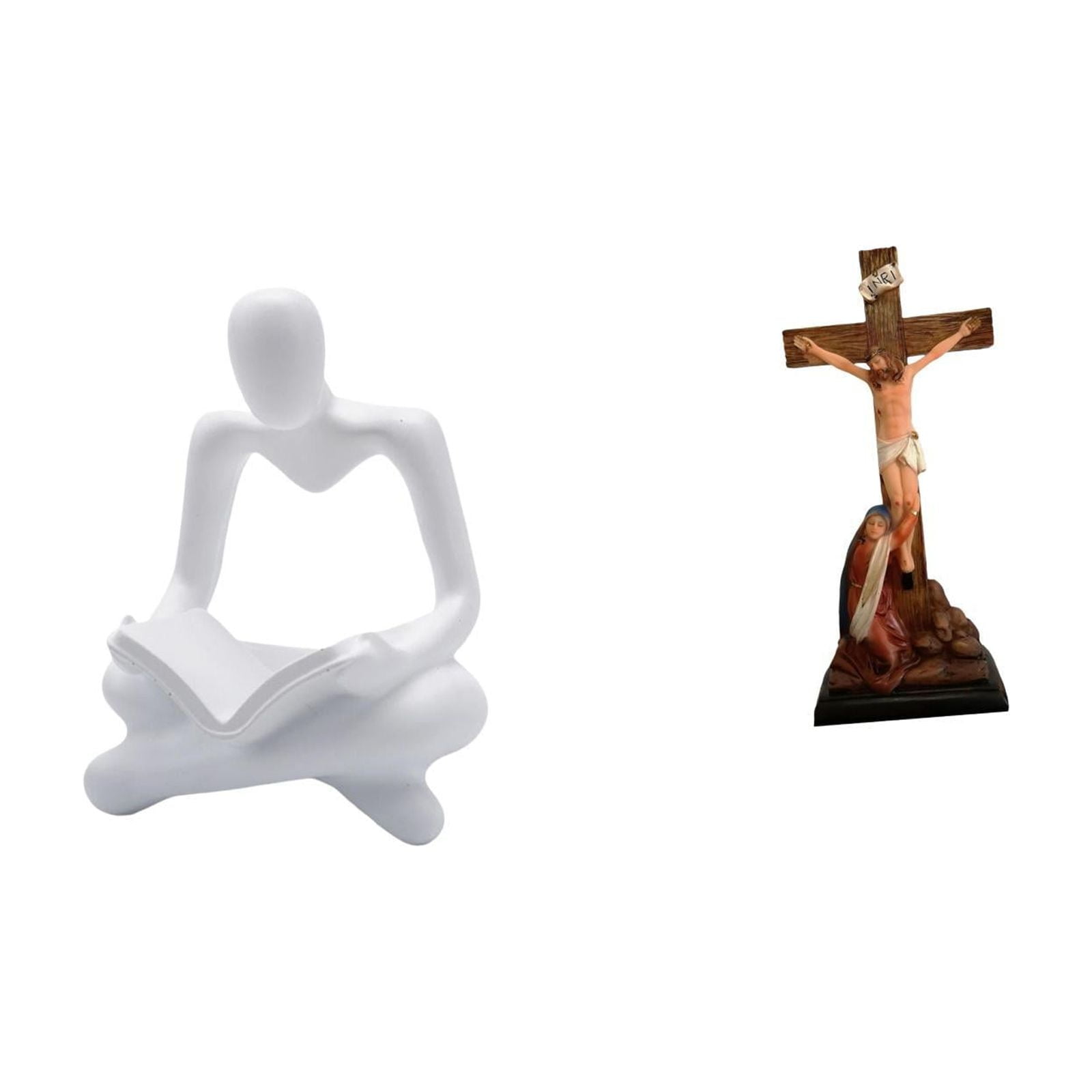 Abstract Thinker Figurine Mother Mary Statue Jesus Cross Decor Resin ...