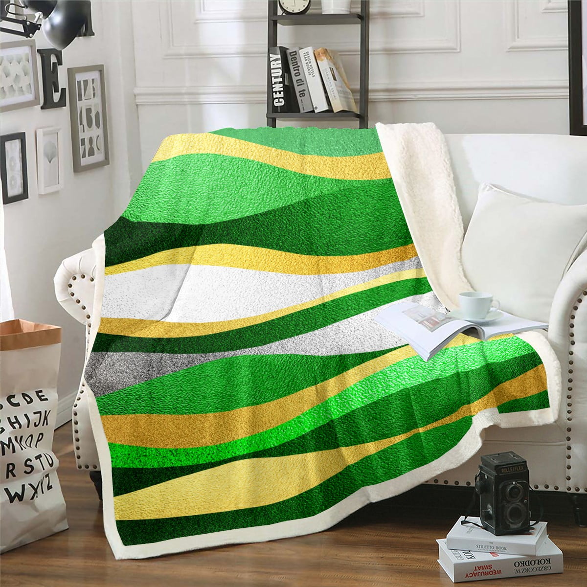 Abstract Throw Blanket Gold Yellow Green Stripes Lines Blanket for ...