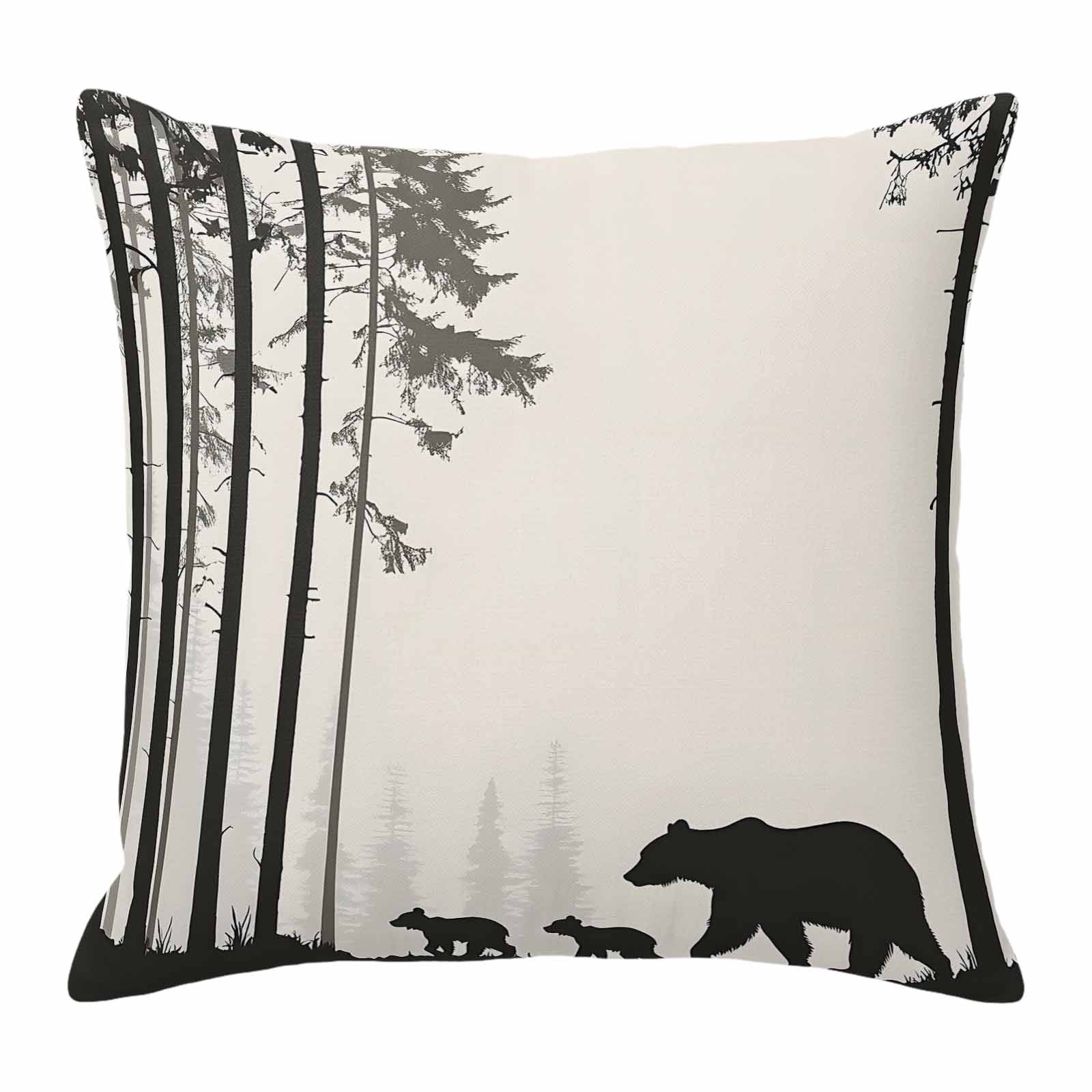 Abstract Throw Pillow Cover Forest Walking Bear Silhouette Natural ...