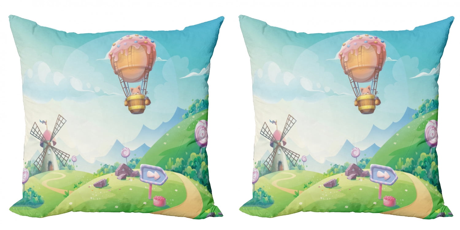 Ambesonne Abstract Throw Pillow Cover 2 Pack, Candy Houses and Lollipop ...