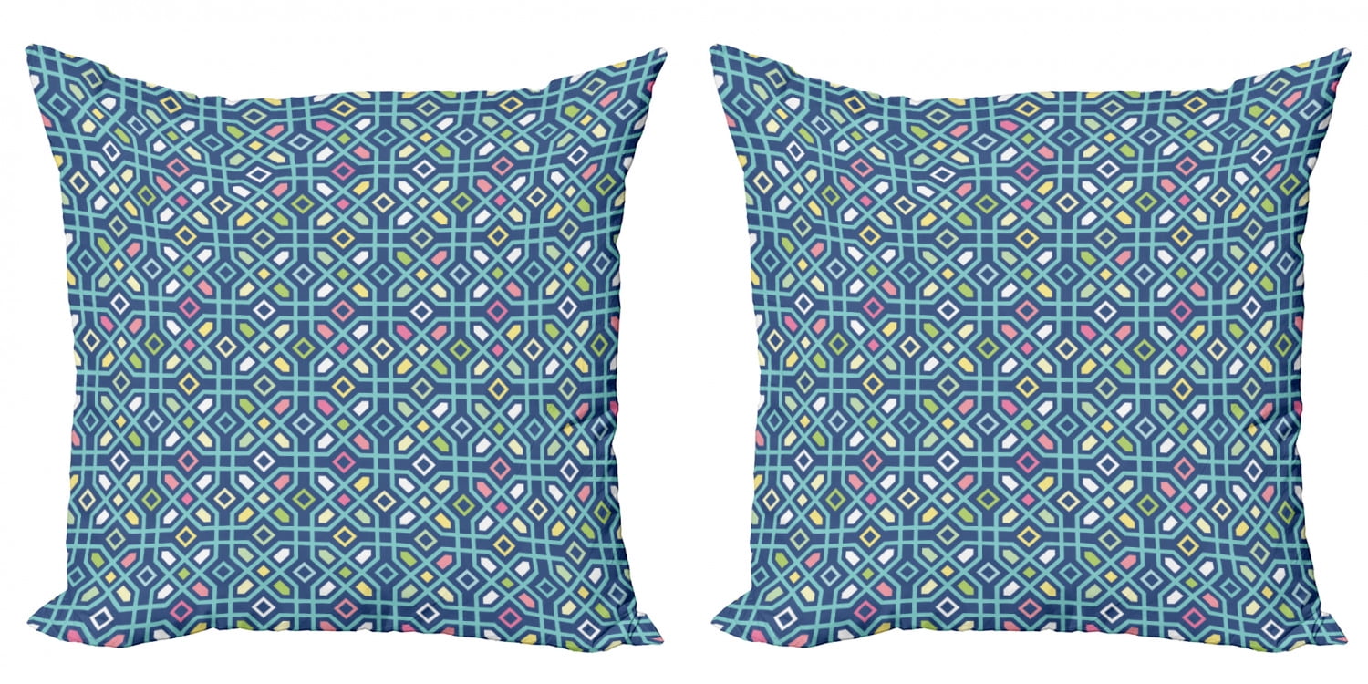 Abstract Throw Pillow Cushion Cover Pack of 2, Vibrant Mosaic Tiles ...