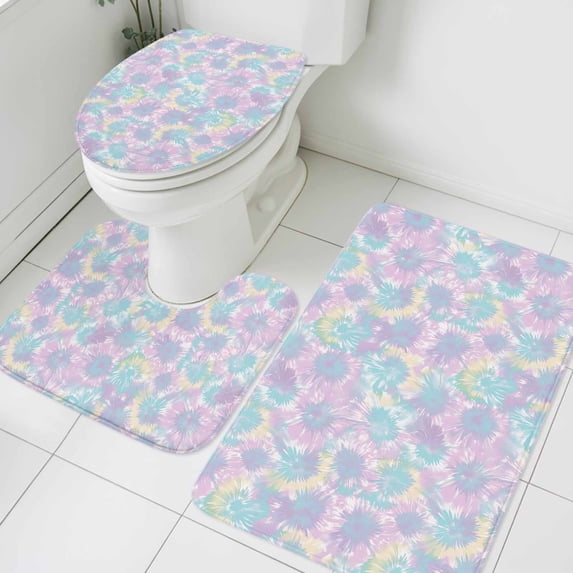 Abstract Tie Dye Art Bathroom Rugs Set Pink Aqua Green Yellow Gradient ...