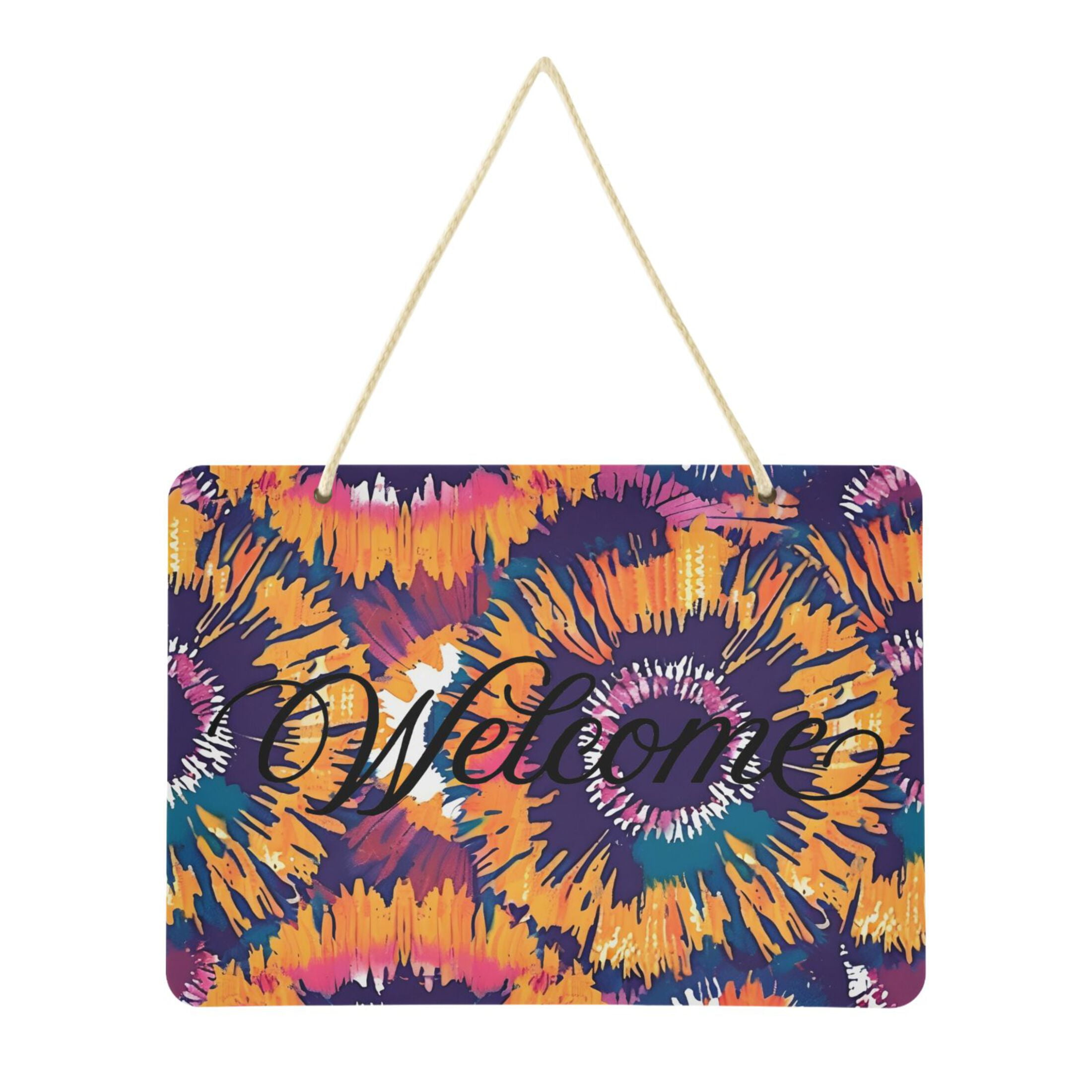 Abstract Tie Dye Circle Welcome Sign Front Door PVC 14x10 inch Hanger ...