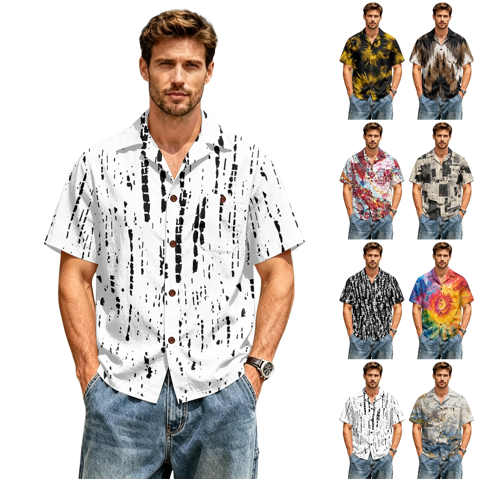 Abstract Tie-Dye & Splatter Print Short Sleeve Button Down Shirt for ...