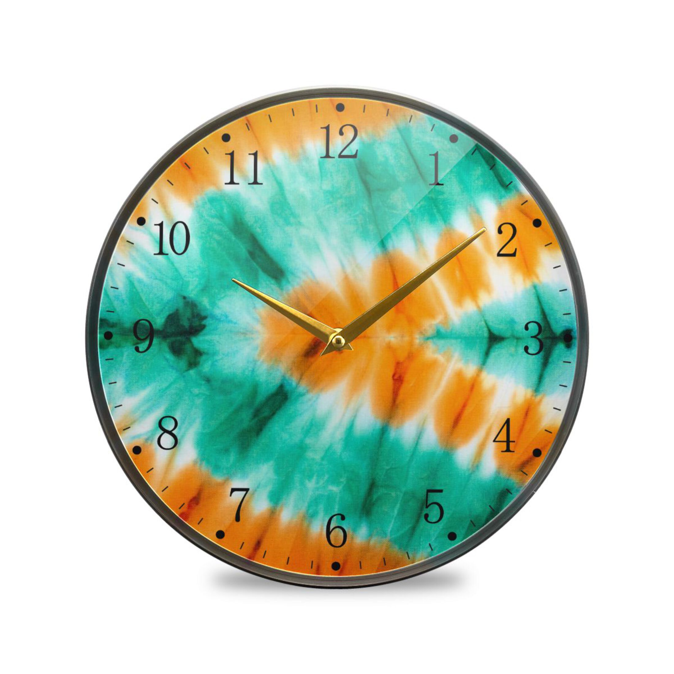 Abstract Tie Dye with Green Acrylic Wall Clocks Quiet Round Clock ...