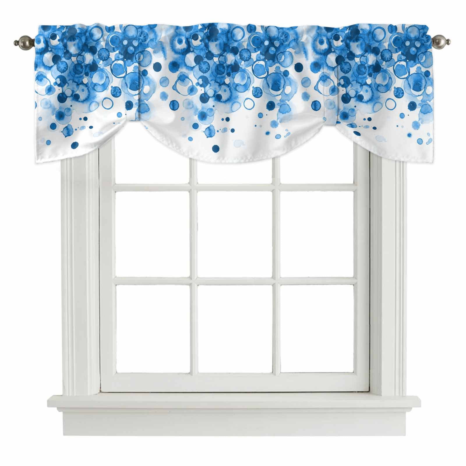 Abstract Tie Up Valance Curtains Blue Gradient Watercolors Ink Points ...