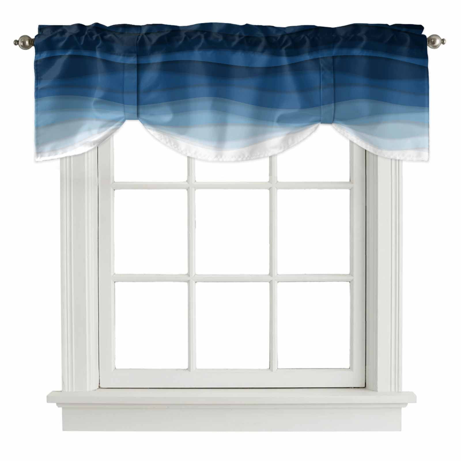 Abstract Tie Up Valance Curtains Blue White Beach Gradient Ocean Waves ...