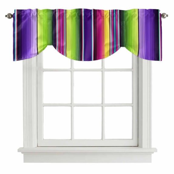 Abstract Tie Up Valance Curtains Colorful Mexican Stripes Purple Green ...