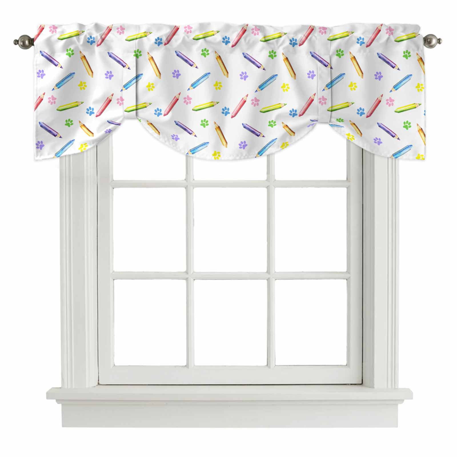 Abstract Tie Up Valance Curtains Cute Blue Green Purple Pencil Paw ...