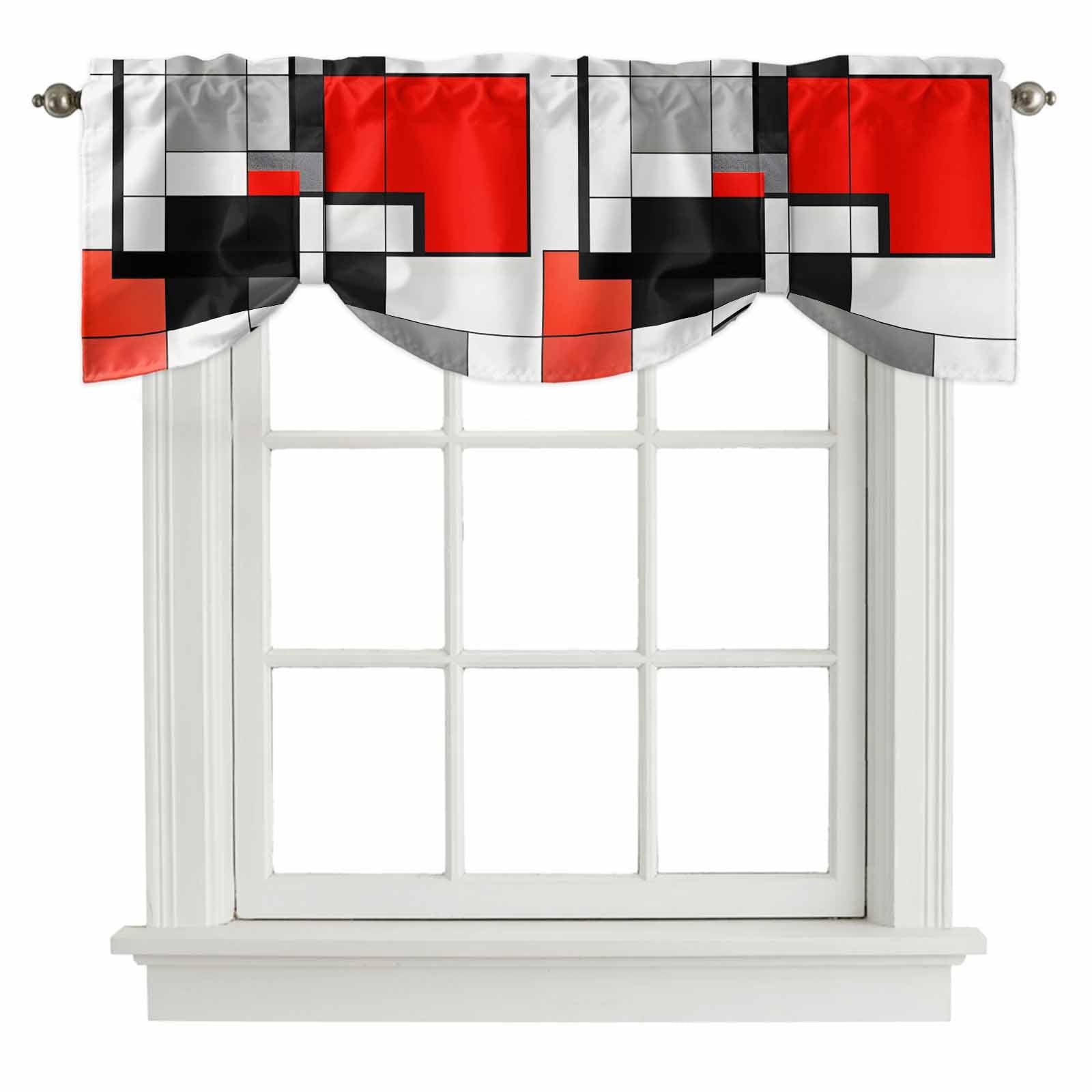 Abstract Tie Up Valance Curtains Medieval Red Black Geometrical ...