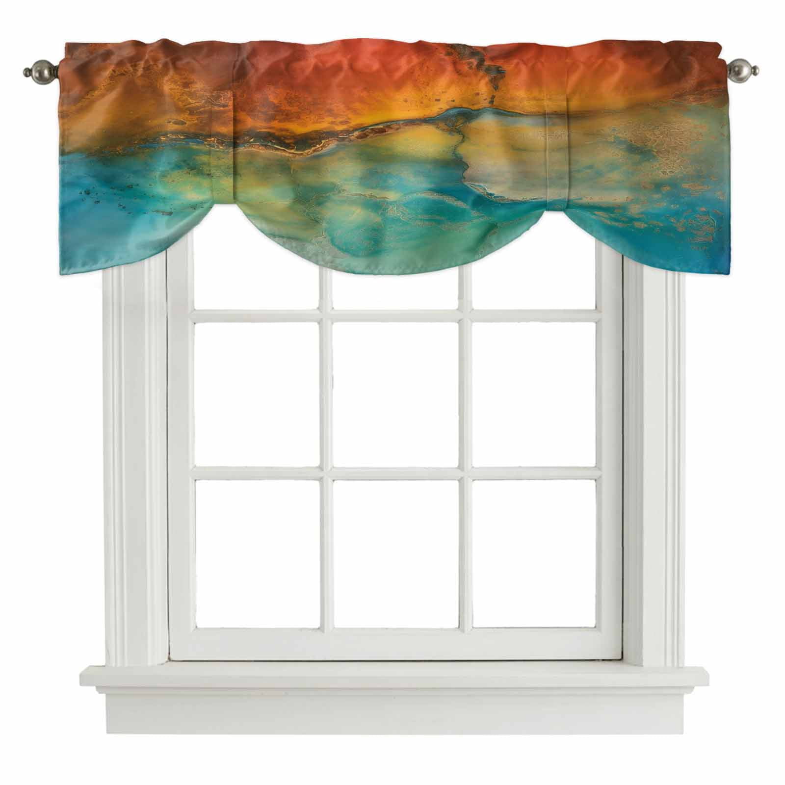 Abstract Tie Up Valance Curtains Orange Teal Green Gradient Fluid Art ...