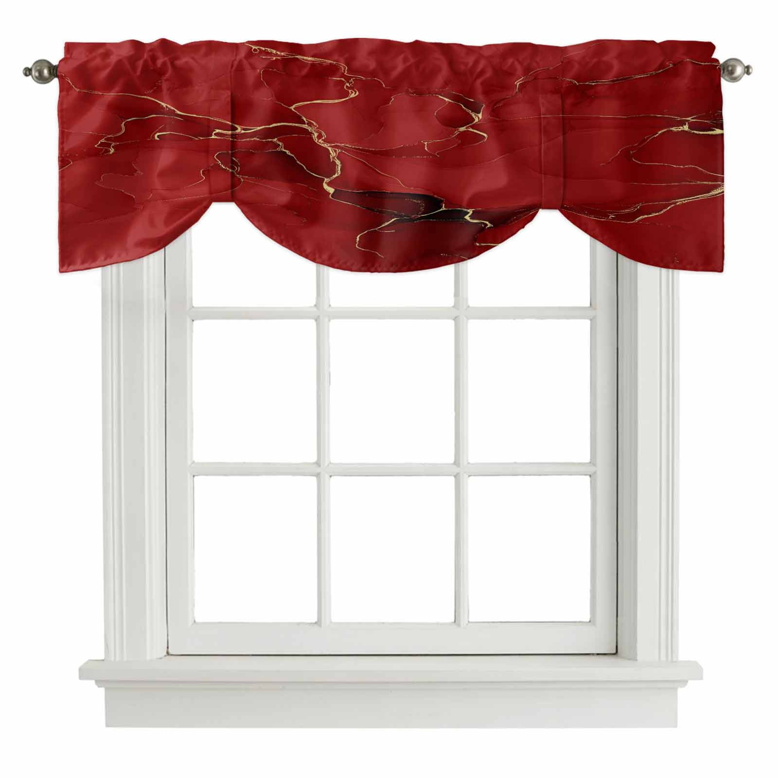 Abstract Tie Up Valance Curtains Red Golden Marble Fluid Lines ...