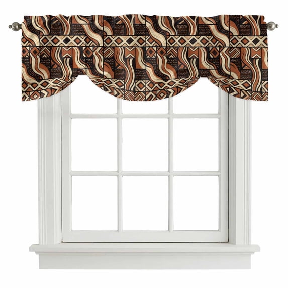 Abstract Tie Up Valance Curtains Retro Red Brown Beige Stripe Geometric ...