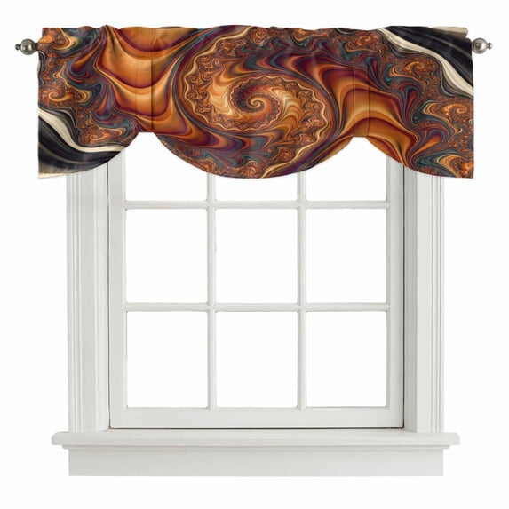 Abstract Tie Up Valance Curtains Swirling Shape Brown Gold Red Marble ...