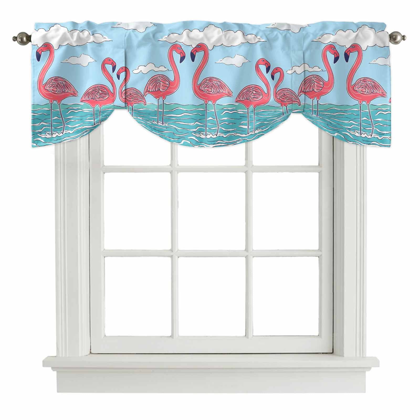 Abstract Tie Up Valance Curtains Watercolor Blue Sea Clouds Pink ...