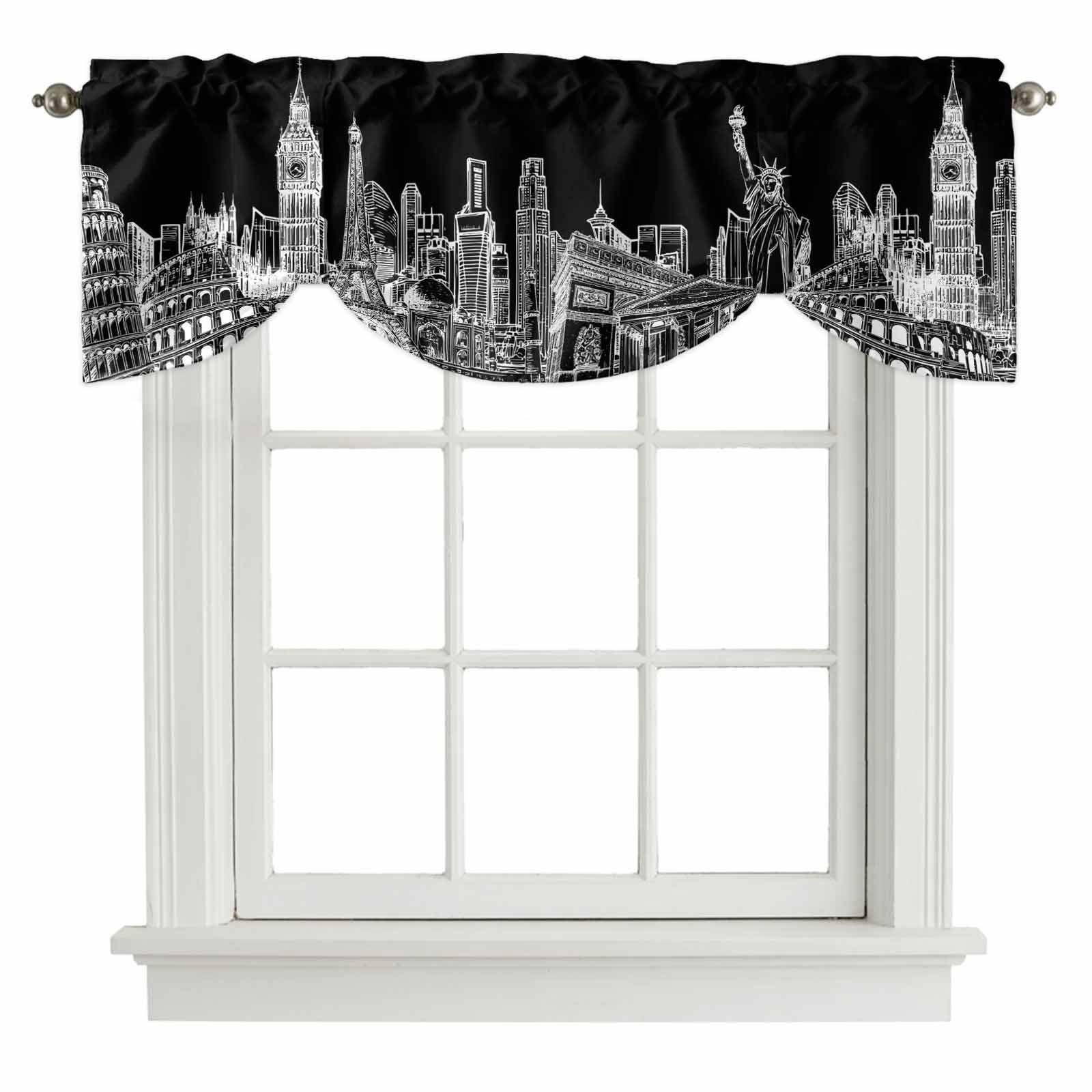 Abstract Tie Up Valance Curtains White and Black Global Landmarks ...