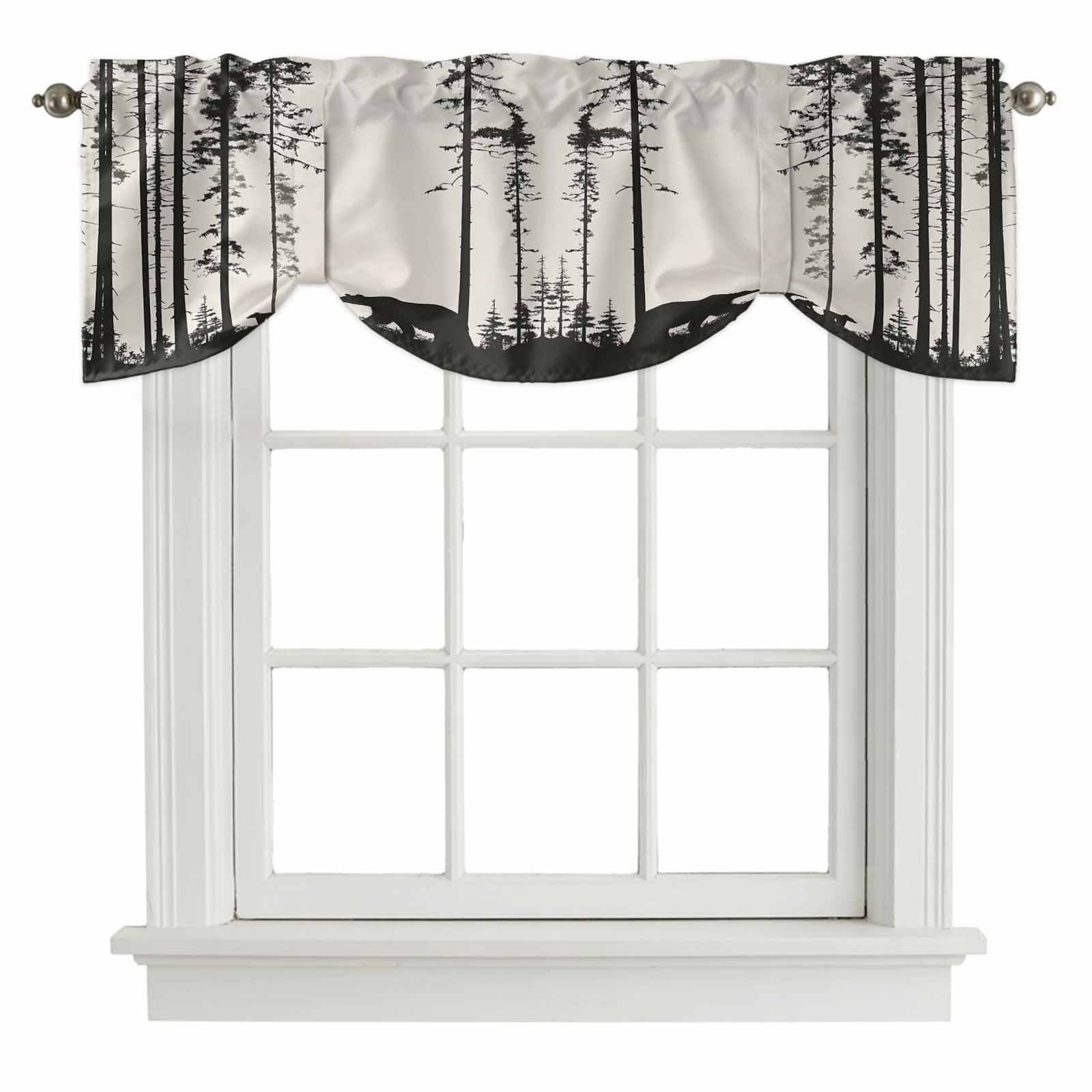 Abstract Tie Up Valances Curtain, Bear Family Forest Trees Natural ...