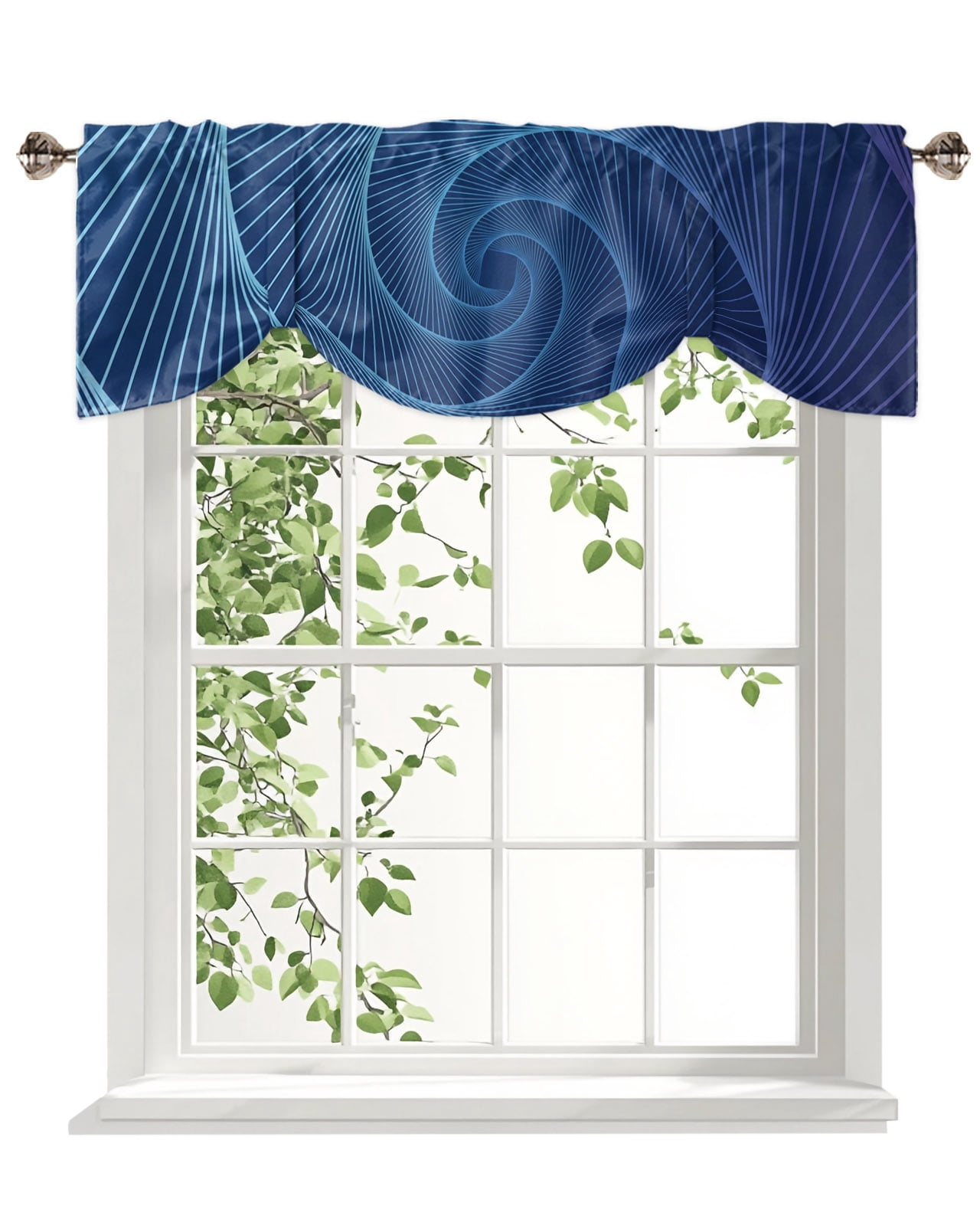 Abstract Tie Up Valances Curtain, Blue Stripe Geometric Swirling Shape ...