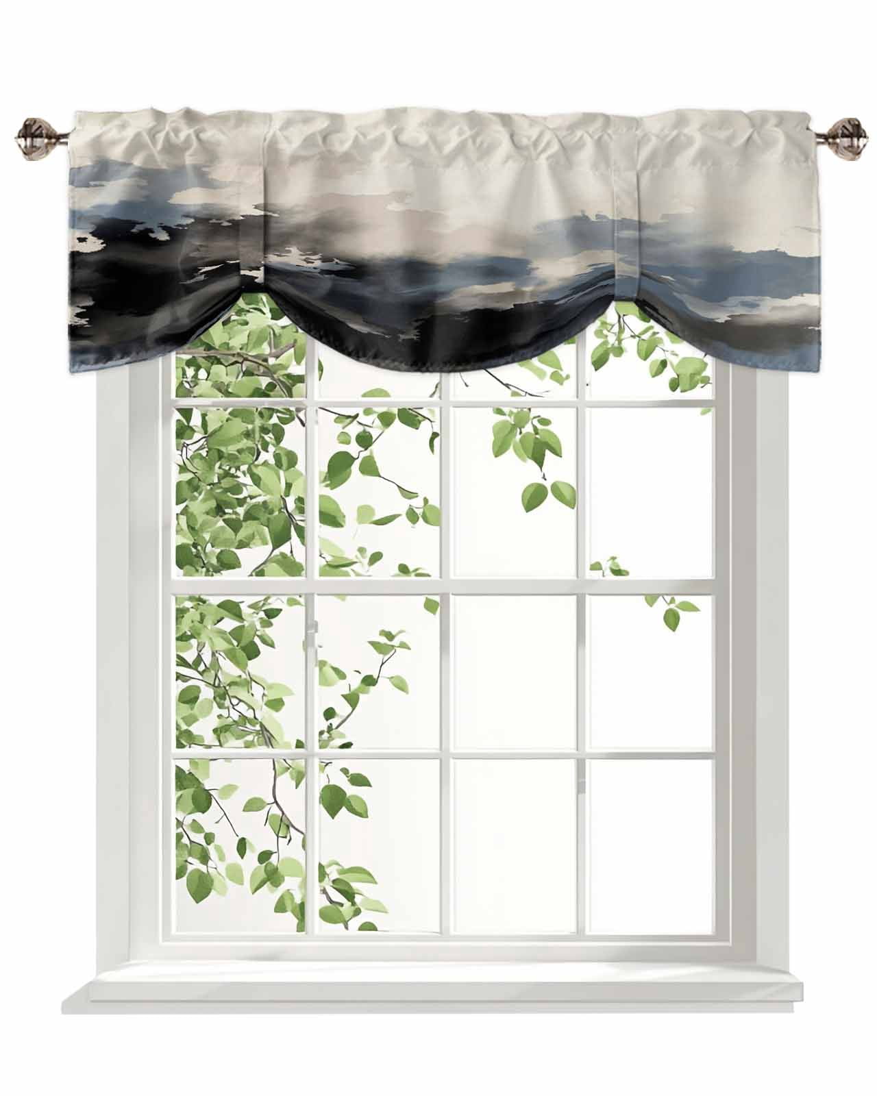 Abstract Tie Up Valances Curtain, Oil Painting Industry Style Fog ...