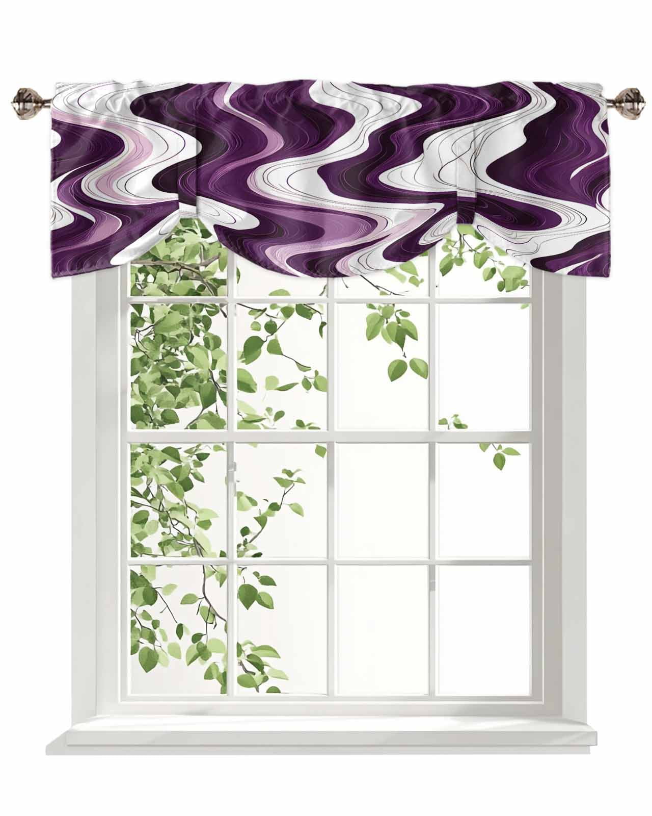 Abstract Tie Up Valances Curtain, Wavy Lines Purple and White Gradient ...