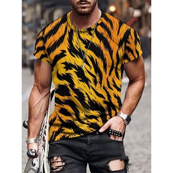 Abstract Tiger Fur Print Novelty Yellow Black Casual Tee - Walmart.com