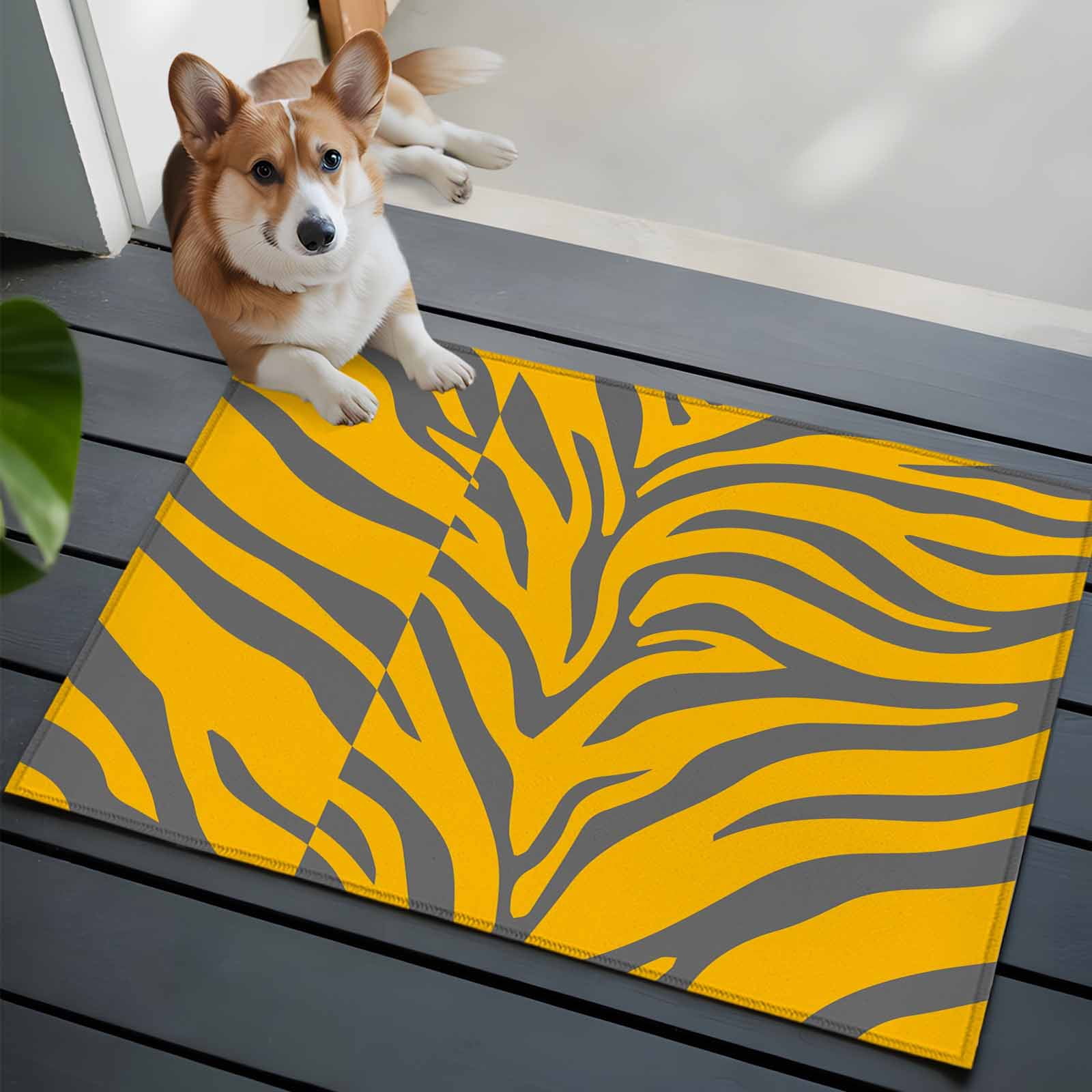 Abstract Tiger Print 2x3 Area Rugs for Living Room, Yellow Grey Animal ...