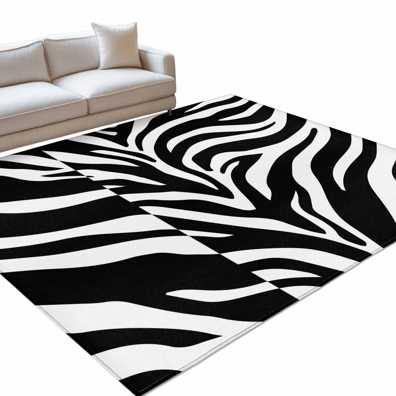 Abstract Tiger Print 6x9ft Non Slip Area Rug Black White Animal Fur ...