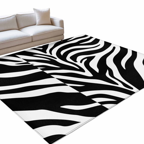 Abstract Tiger Print 6x9ft Non Slip Area Rug Black White Animal Fur ...