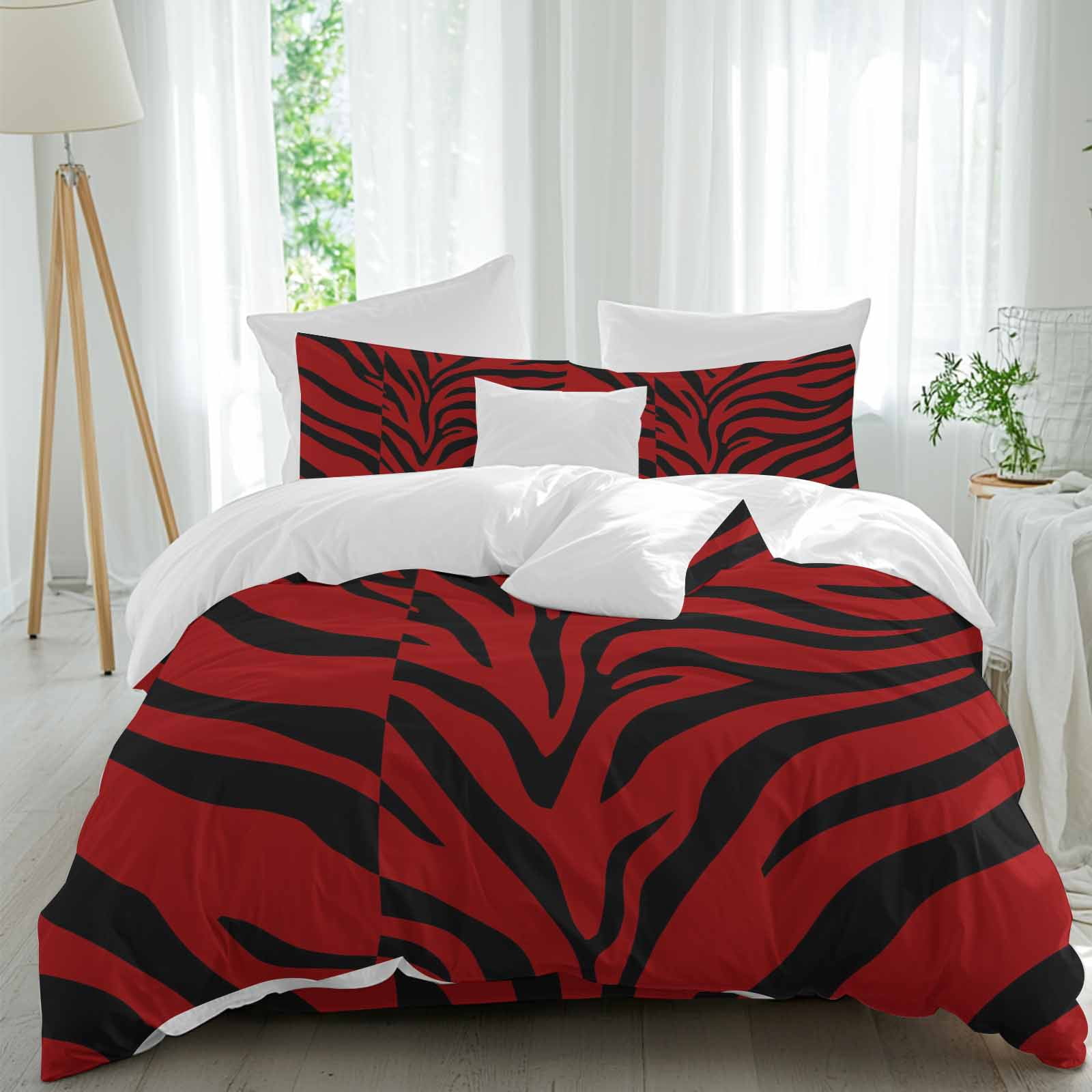 Abstract Tiger Print Bedding Duvet Cover Set Full Size 4 Pieces, Red ...