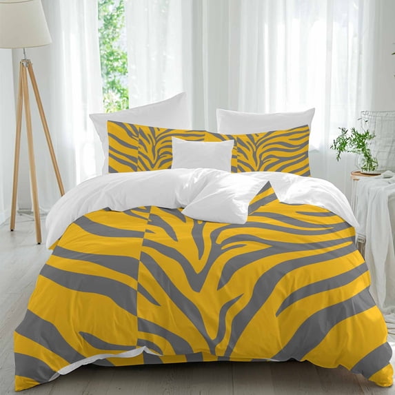 Abstract Tiger Print California King Duvet Cover Set, Yellow Grey ...