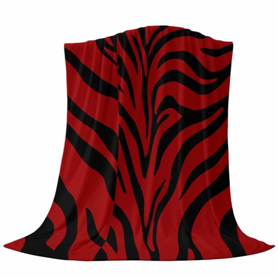 Abstract Tiger Print Fleece Throw Blanket Red Black Animal Fur Texture ...