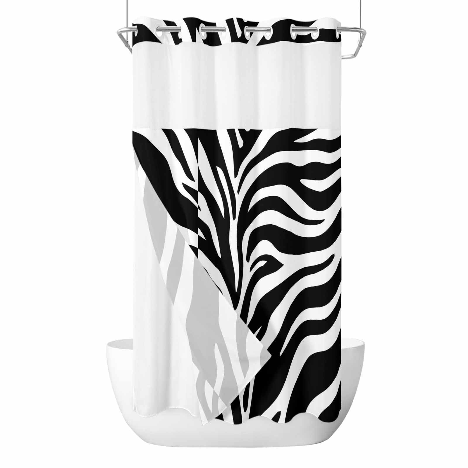 Abstract Tiger Print No Hook Shower Curtain and Snap in Liner Set ...