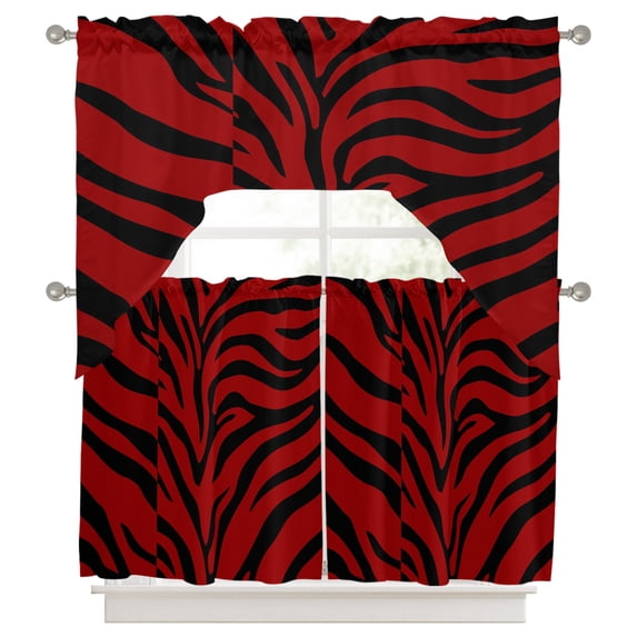 Abstract Tiger Print Swag Valance and Tier Set of 3, Red Black Animal ...