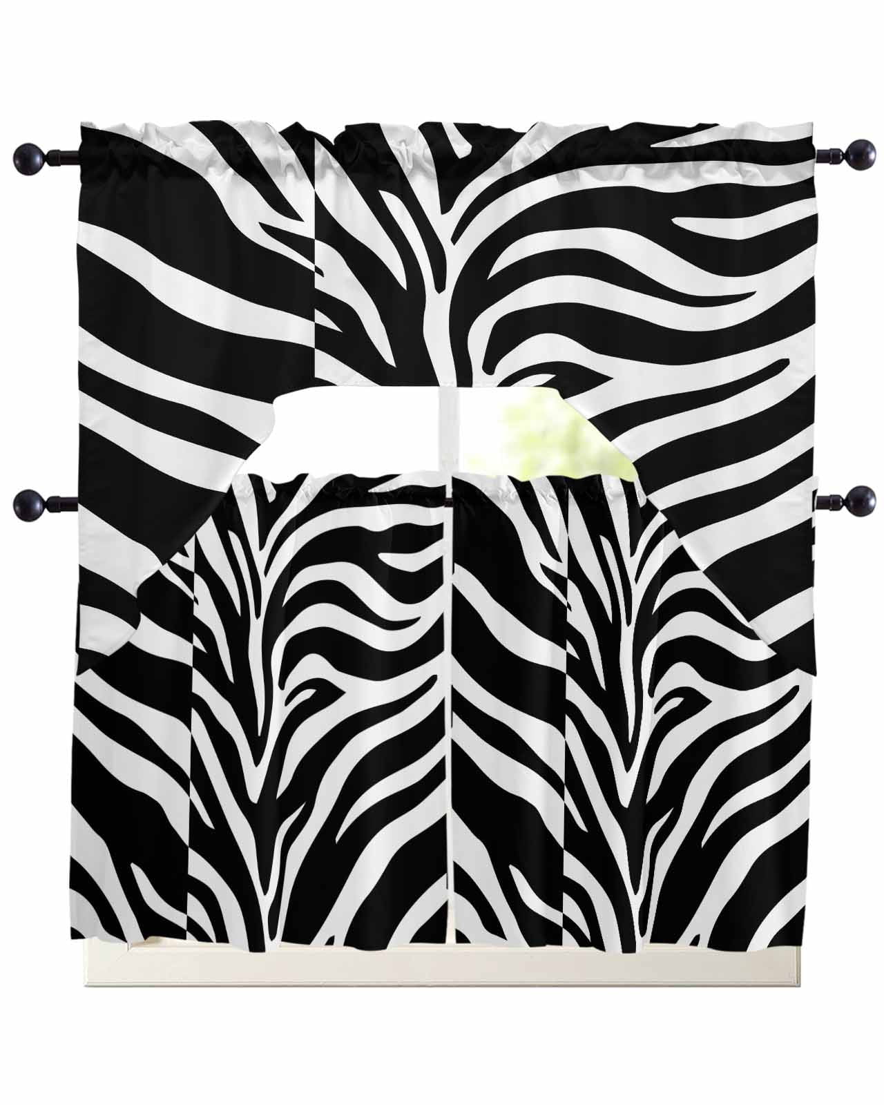 Abstract Tiger Print Swag Valance for Window, 3 Piece Black White ...