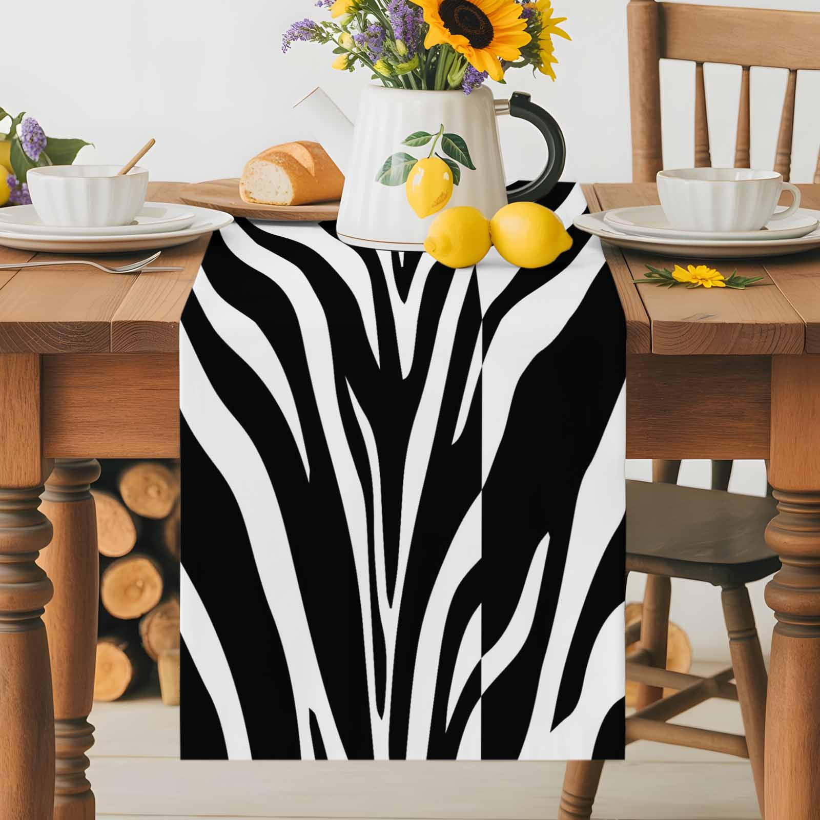 Abstract Tiger Print Table Runner 13x120 Inch Black White Animal Fur ...