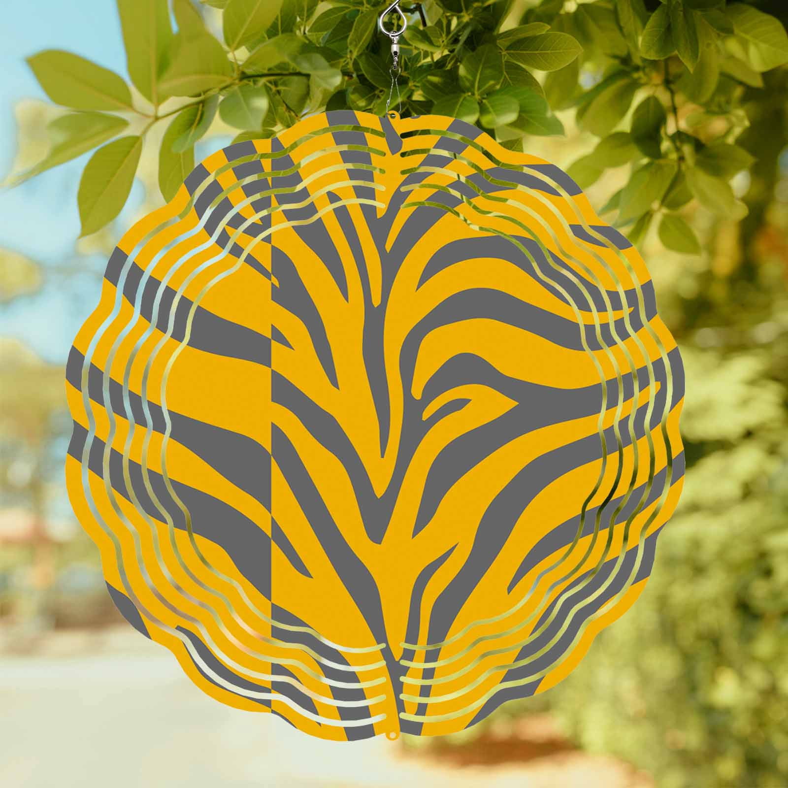 Abstract Tiger Print Wind Spinner for Garden Yard 10In, Yellow Grey ...