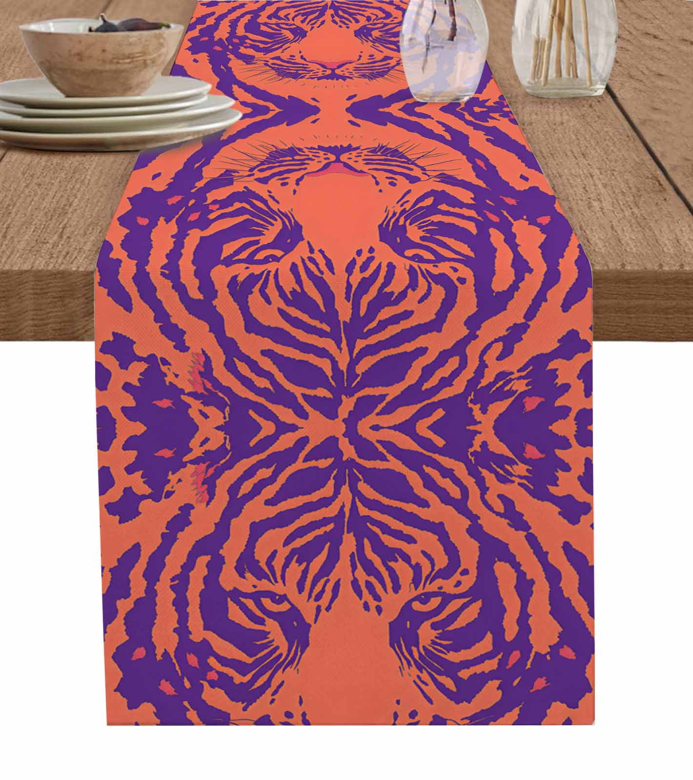 Abstract Tiger Table Runner 72 Inches, Red Blue Abstract Animals Modern ...