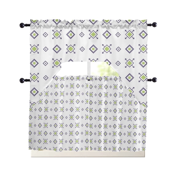 Abstract Tile Motifs Kitchen Curtains Sets 36 Inch Length with Valance ...