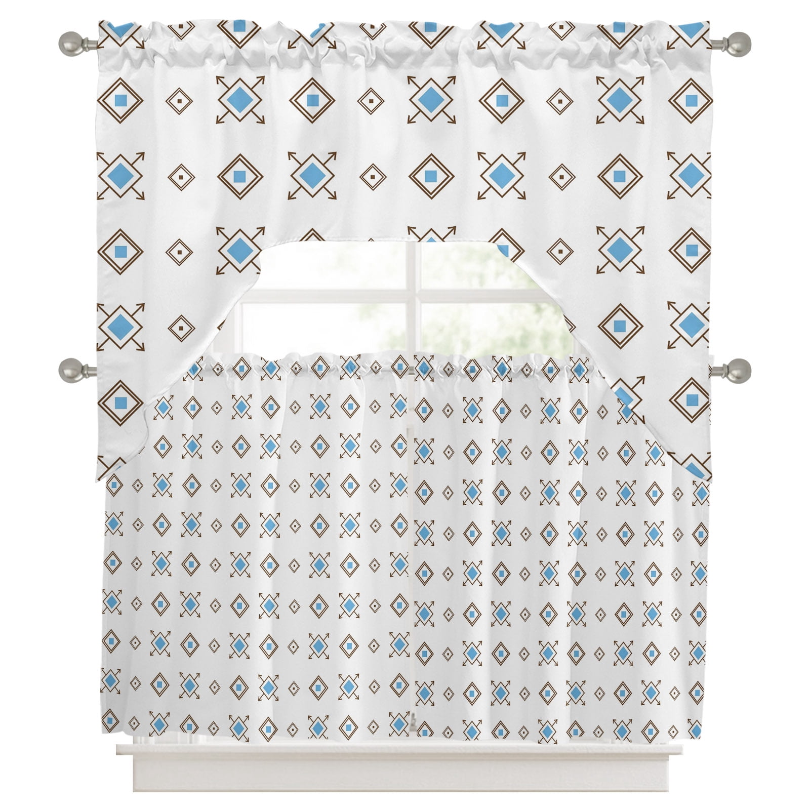 Abstract Tile Motifs Kitchen Curtains Swag Valance and Tier Curtains ...