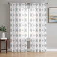 Abstract Tile Motifs Sheer Curtains for Living Room Bedroom Light Blue ...