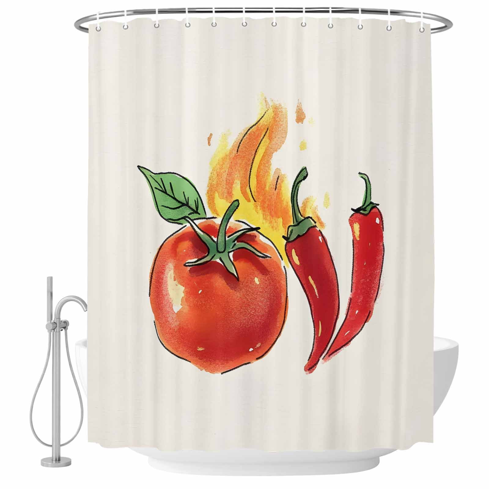 Abstract Tomato Chili Fabric Shower Curtain Hand Drawn Washable Shower ...