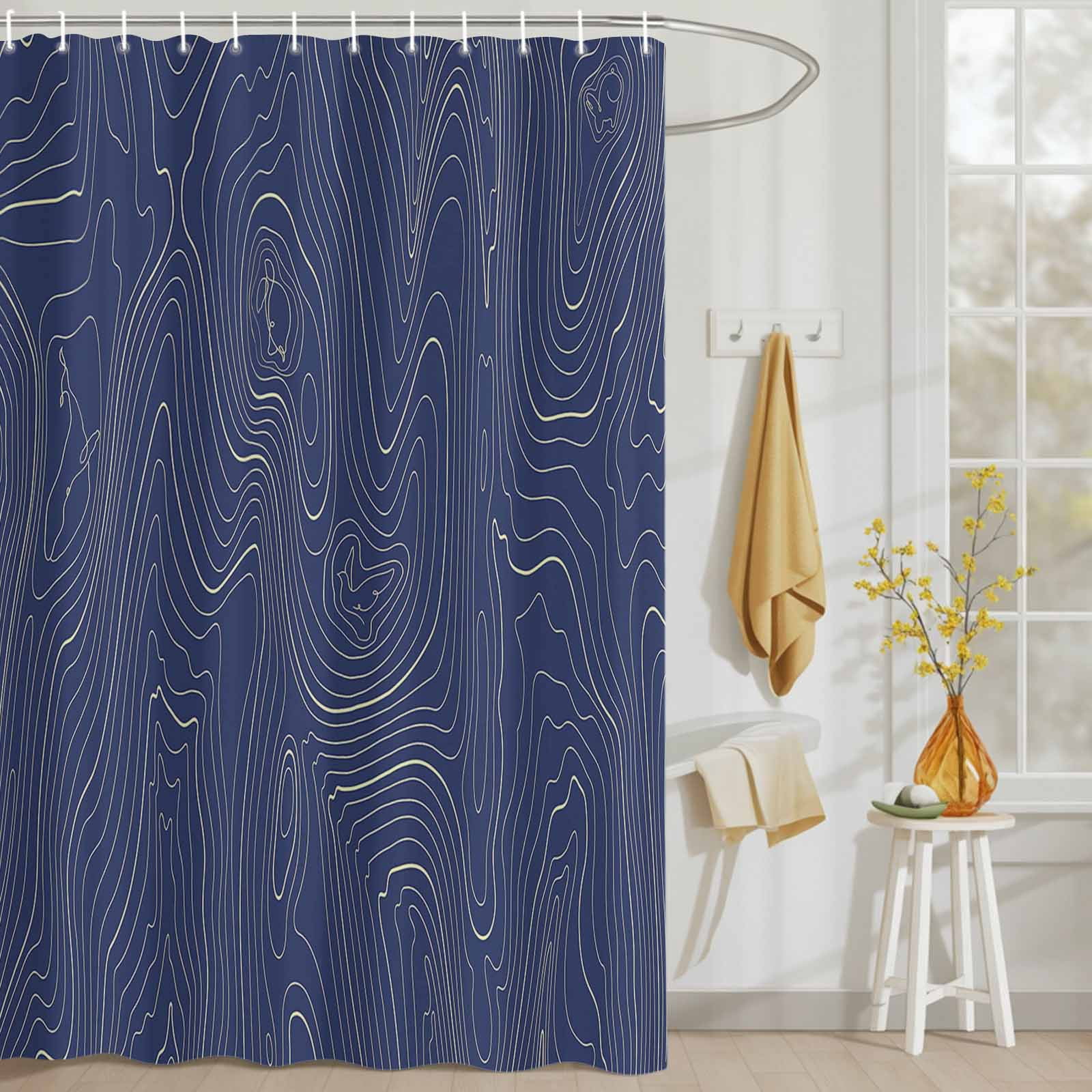 Abstract Topographic Lines Grid Shower Curtain Set, Waterproof Shower ...
