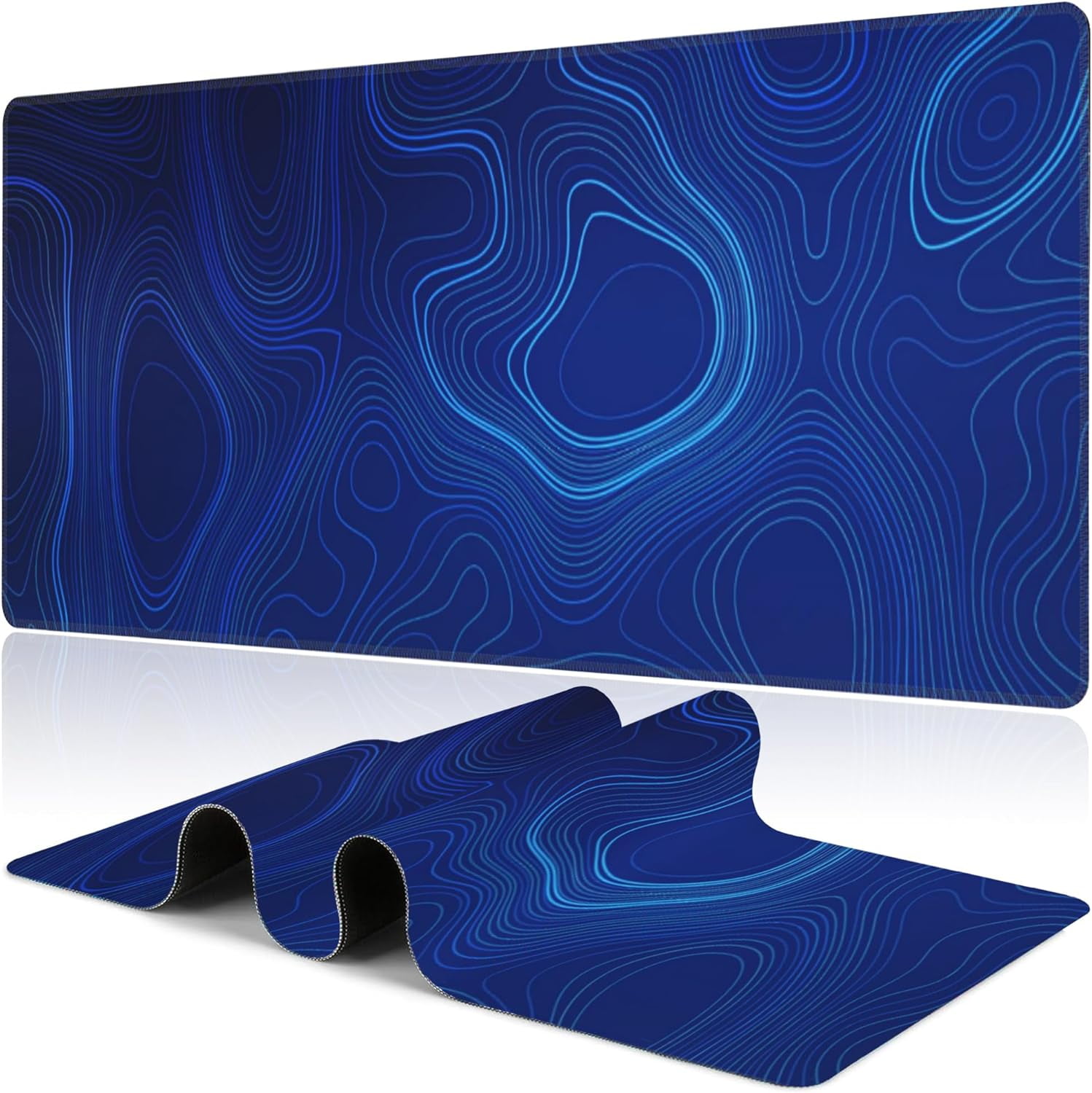 Abstract Topography Design Desk Mat,Large Dark Blue Topographic Line ...