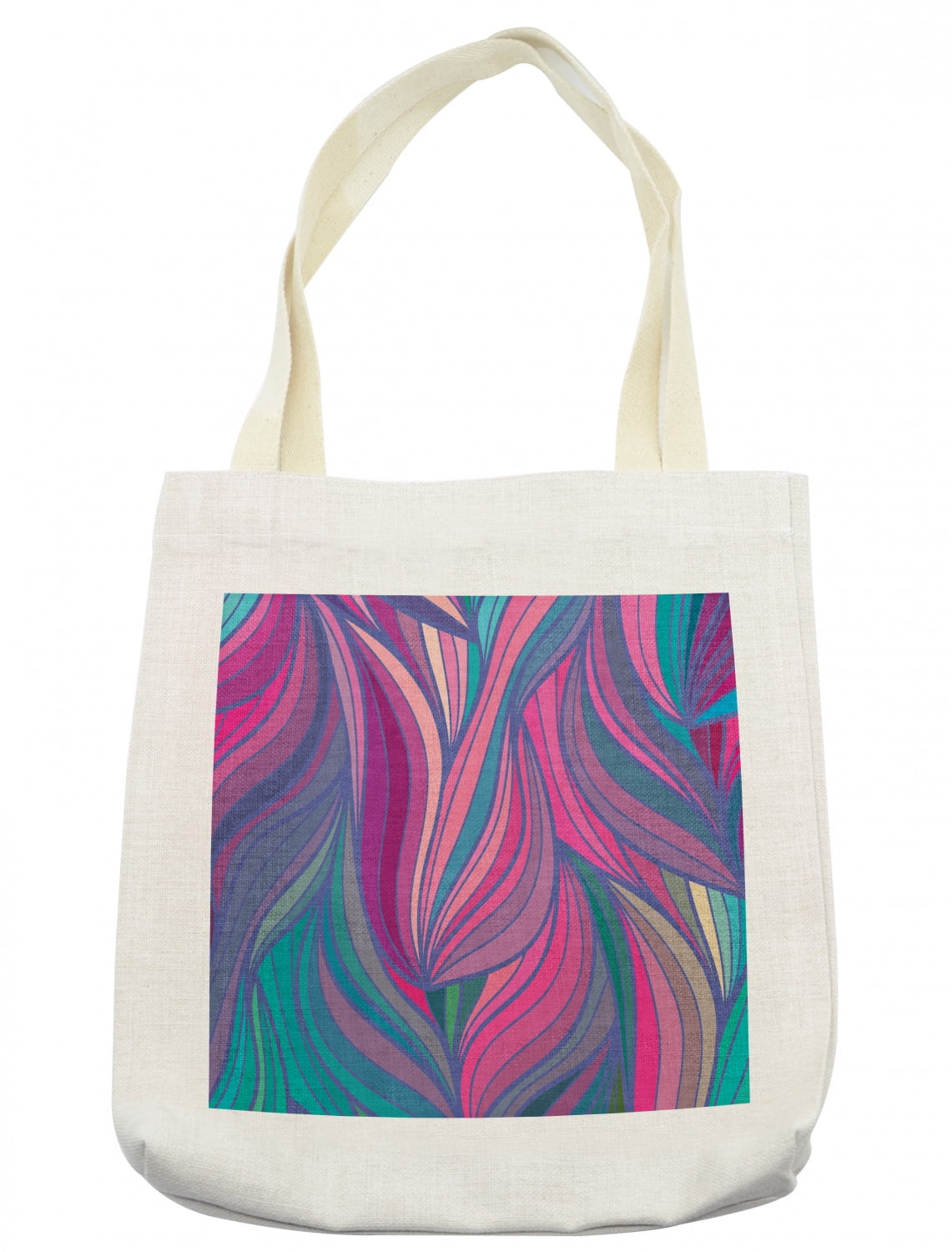 Abstract Tote Bag, Hand Drawn Curved Stripes Pattern Wavy Psychedelic ...