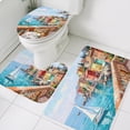 Abstract Town Bathroom Rugs Set Sailboat Houses Sea Wine Pink Floral ...