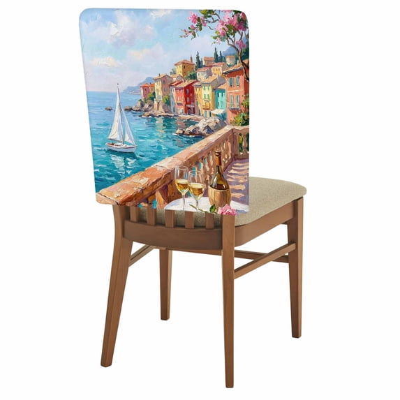Abstract Town Chair Back Covers Set of 8 Sailboat Houses Sea Wine Pink ...