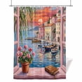 Abstract Town Shower Curtains for Bathroom, Sailboat Houses Pink Flower ...